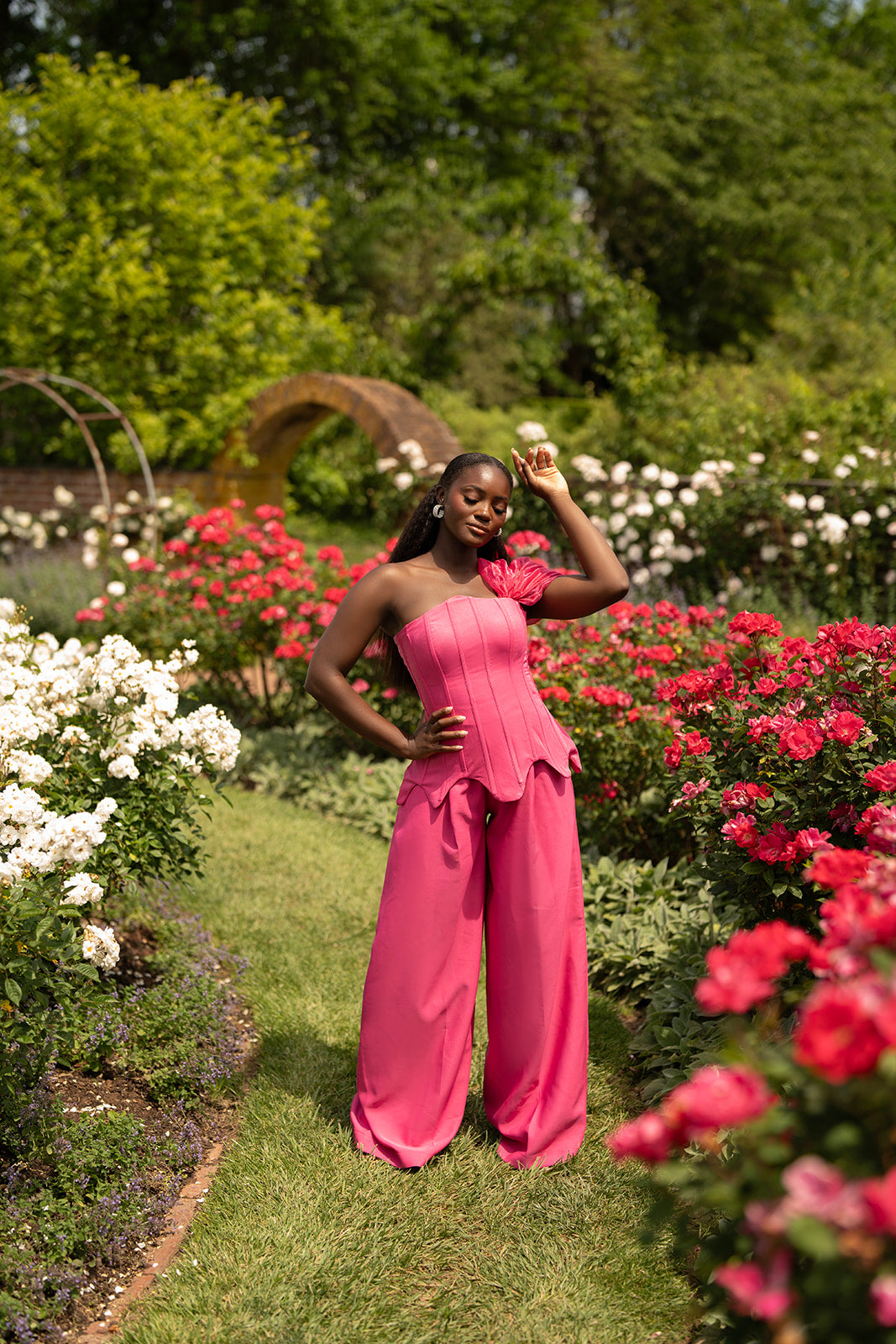 Layla Corset Blouse & Wide-Leg Pants Set | Magenta Crepe Set